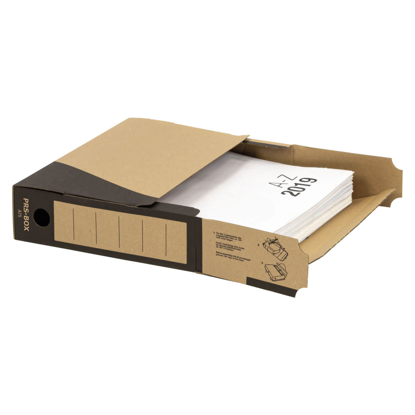 PRS Archivbox A75, Natur/Schwarz, 75mm, 20 Stück – PRS-Box