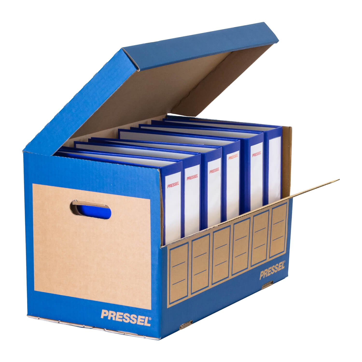PRS Ordner Archiv-Box für 6 Ordner, Natur/Blau, 10 Stück – PRS-Box